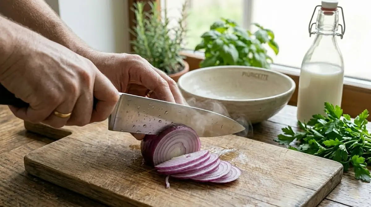 Tagliare la Cipolla senza Piangere: il Trucco del Coltello Bagnato